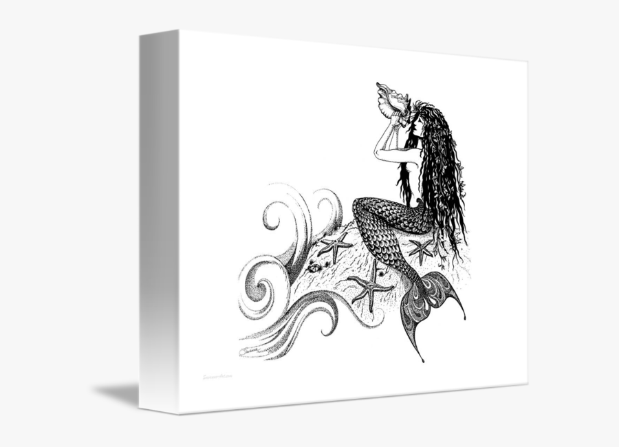 Clip Art Library Stock Mermaid Blowing A Conch - Mermaid Blowing Conch ...