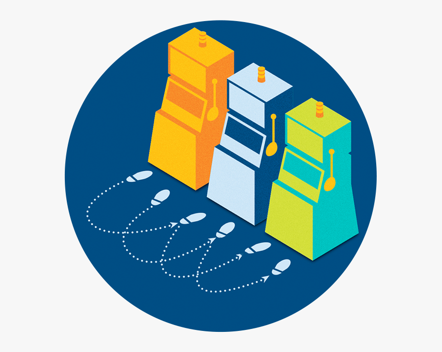 Row Of 3 Slot Machines Showing Footsteps Moving Between , Free ...