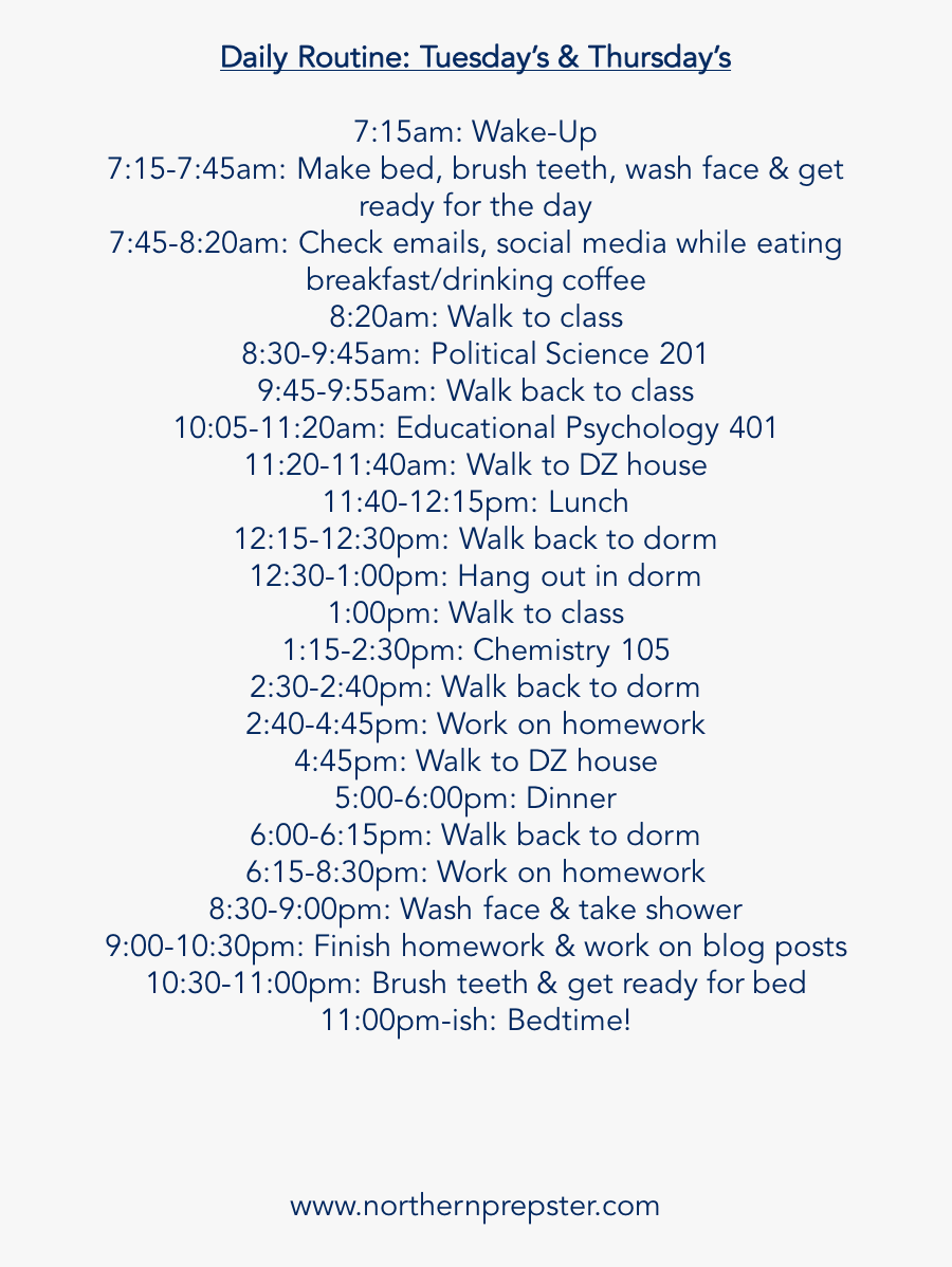 Daily Routine Schedule For College Students Free Transparent Clipart 