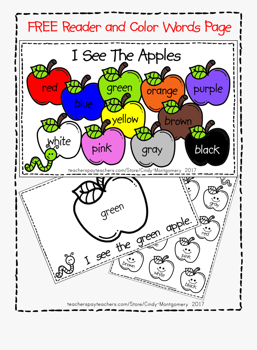 Free I See Apples Reader And Color Words Page - Cartoon , Free ...